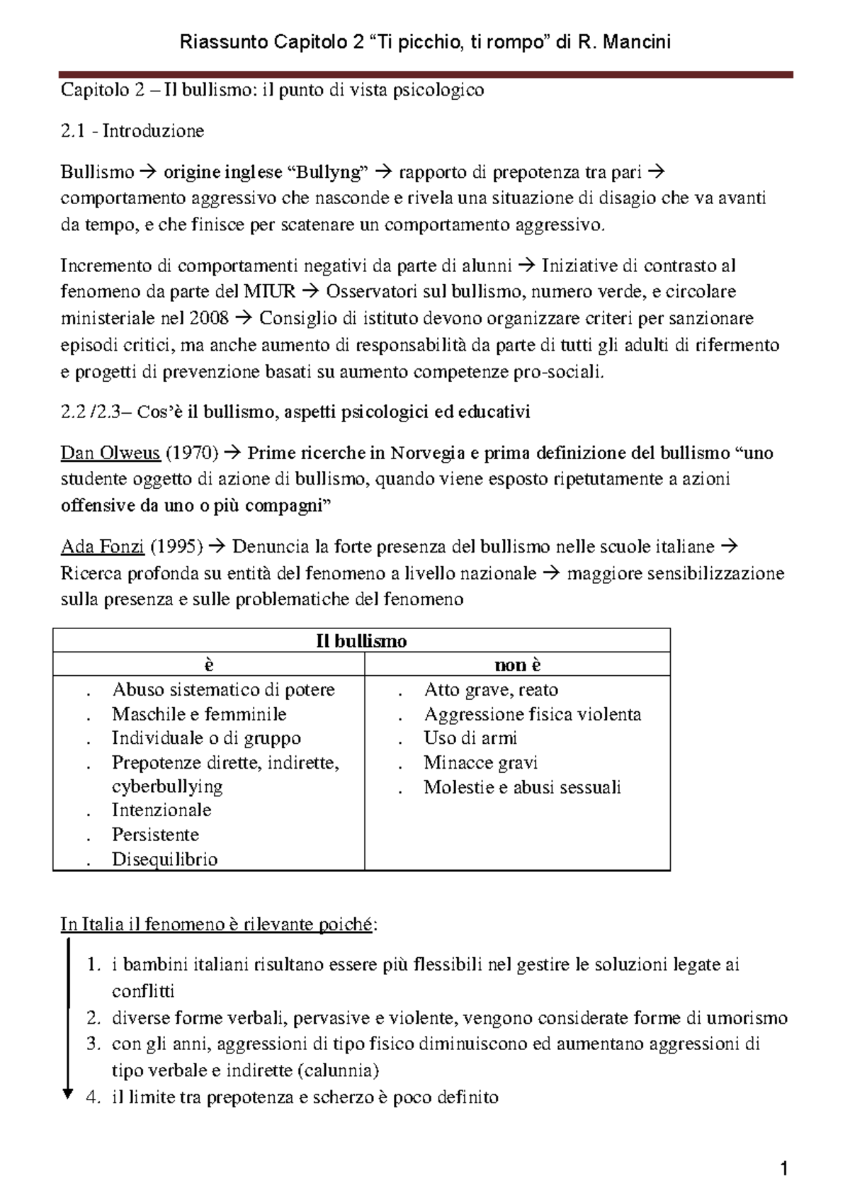 Schema "Ti picchio, ti rompo" Testo del prof. R. Mancini - Capitolo 2 ...