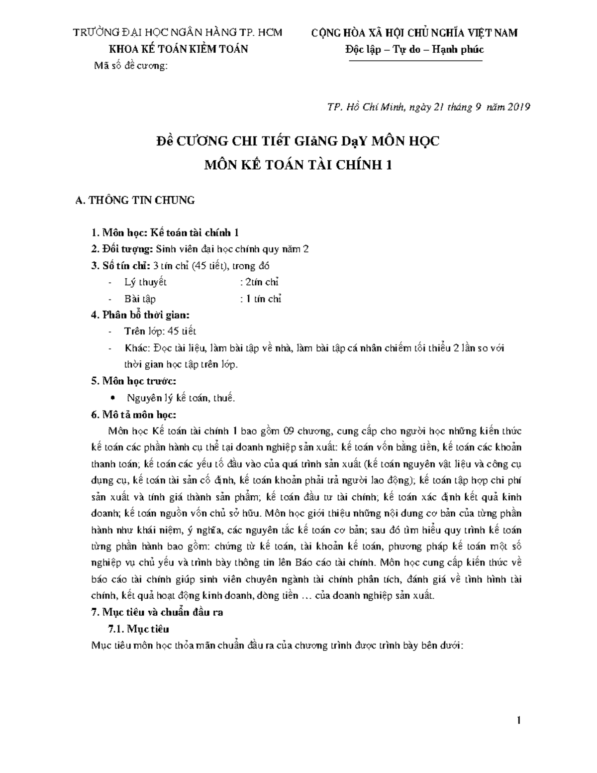 KTTC 1 - syllabus - TR NG I H C NGÂN HÀNG TP. HCM KHOA K TOÁN KI M TOÁN Mã s c ng: C NG HÒA ...
