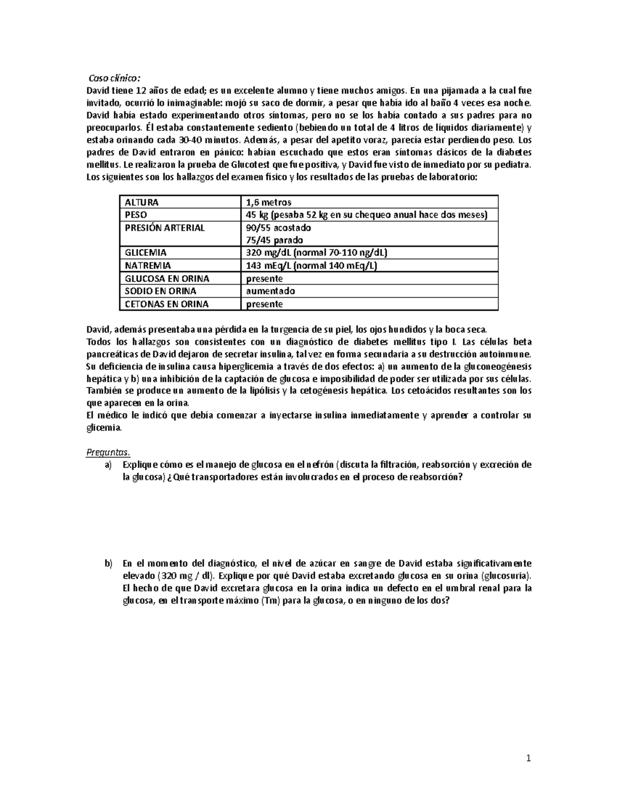 CASO Clinico Renal - Warning: TT: undefined function: 32 1 Caso clínico: David tiene 12 años de ...
