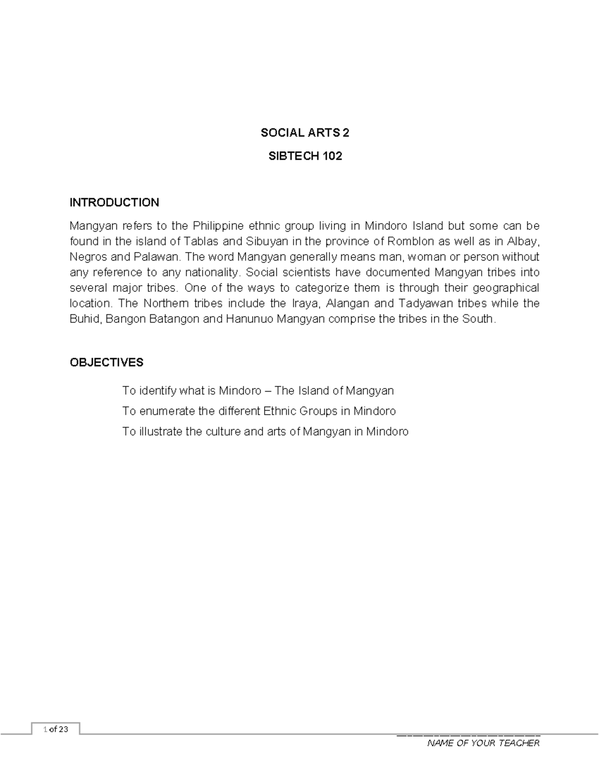 Module-2-Soc-Arts-2 (1) - ####### 1 of 23 SOCIAL ARTS 2 SIBTECH 102 ...