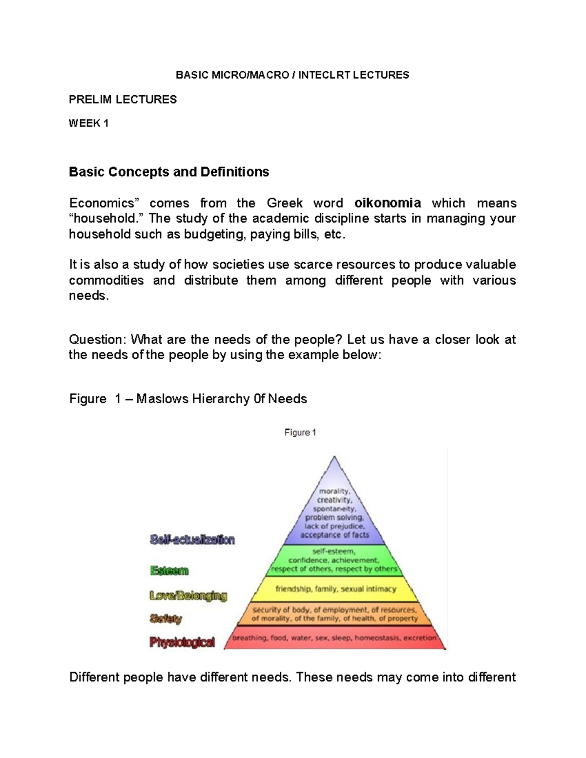 Basic Micro Lecture Notes Basic Micromacro Inteclrt Lectures Prelim Lectures Week 1 Basic