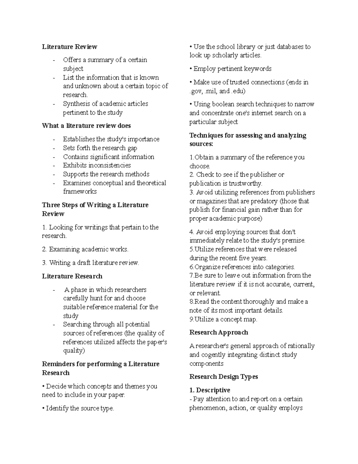 Literature Review - Literature Review Offers a summary of a certain ...