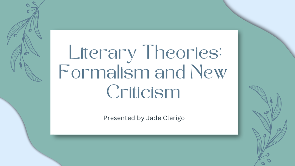 Formalism and New Criticism PDF - Literary Theories: Formalism and New ...