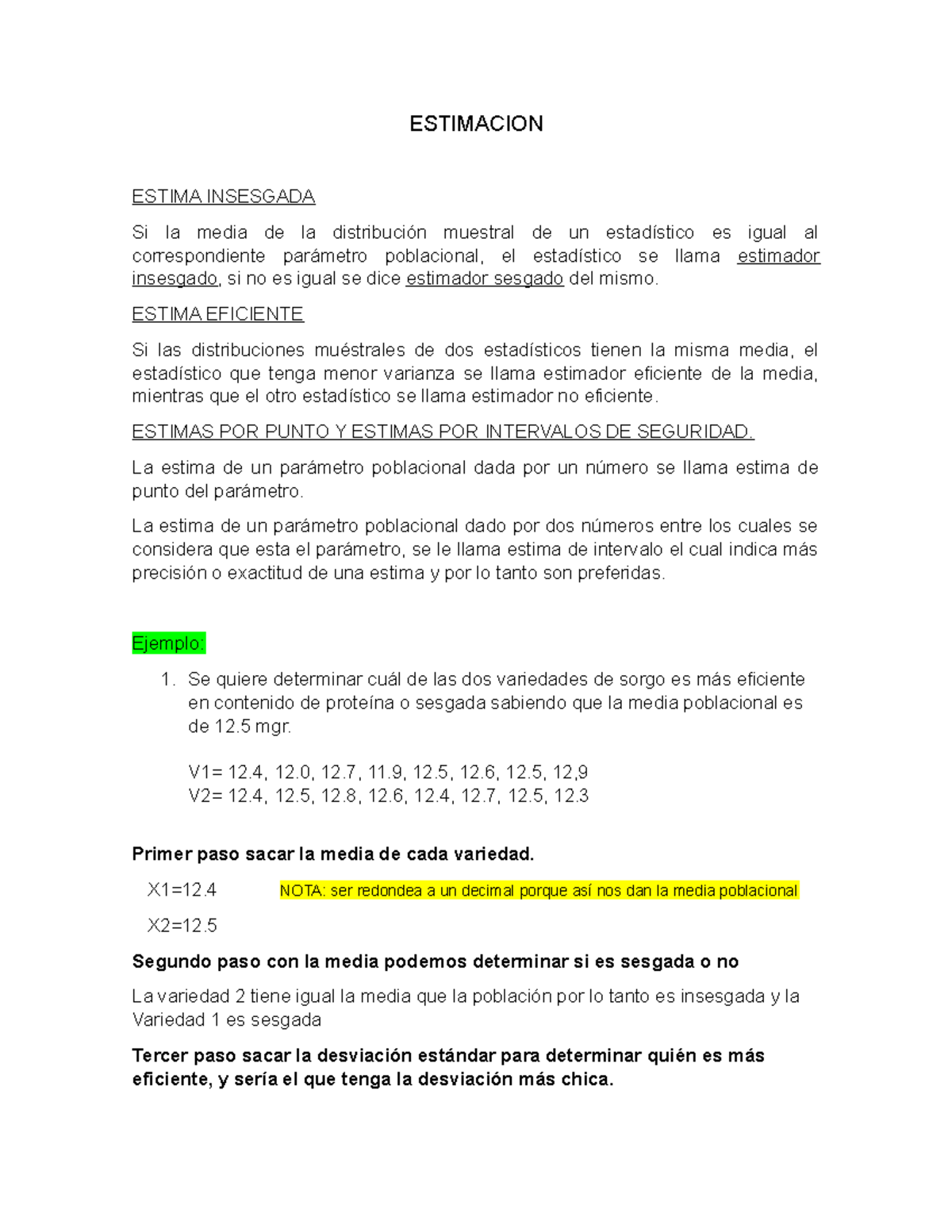 Estimacion Y Sesgado - tarea - ESTIMACION ESTIMA INSESGADA Si la media ...