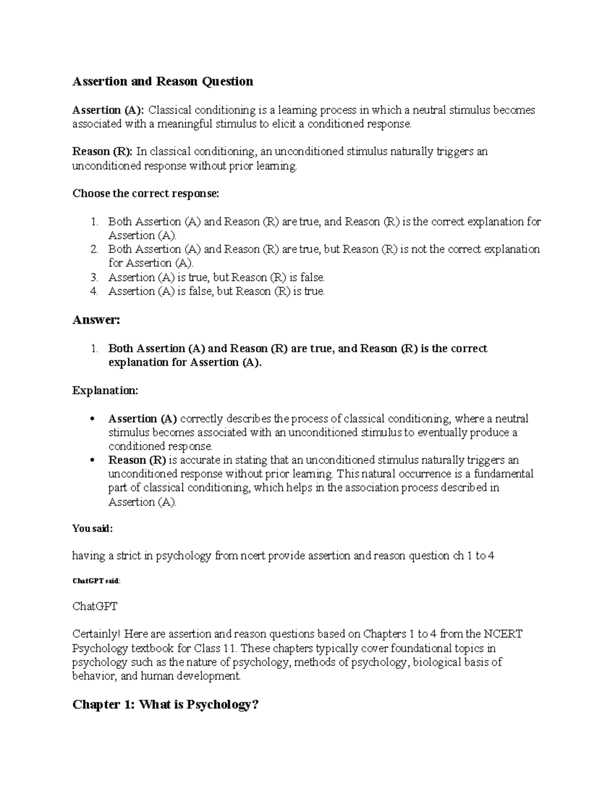 Assertion and Reasoning Questions - Assertion and Reason Question ...