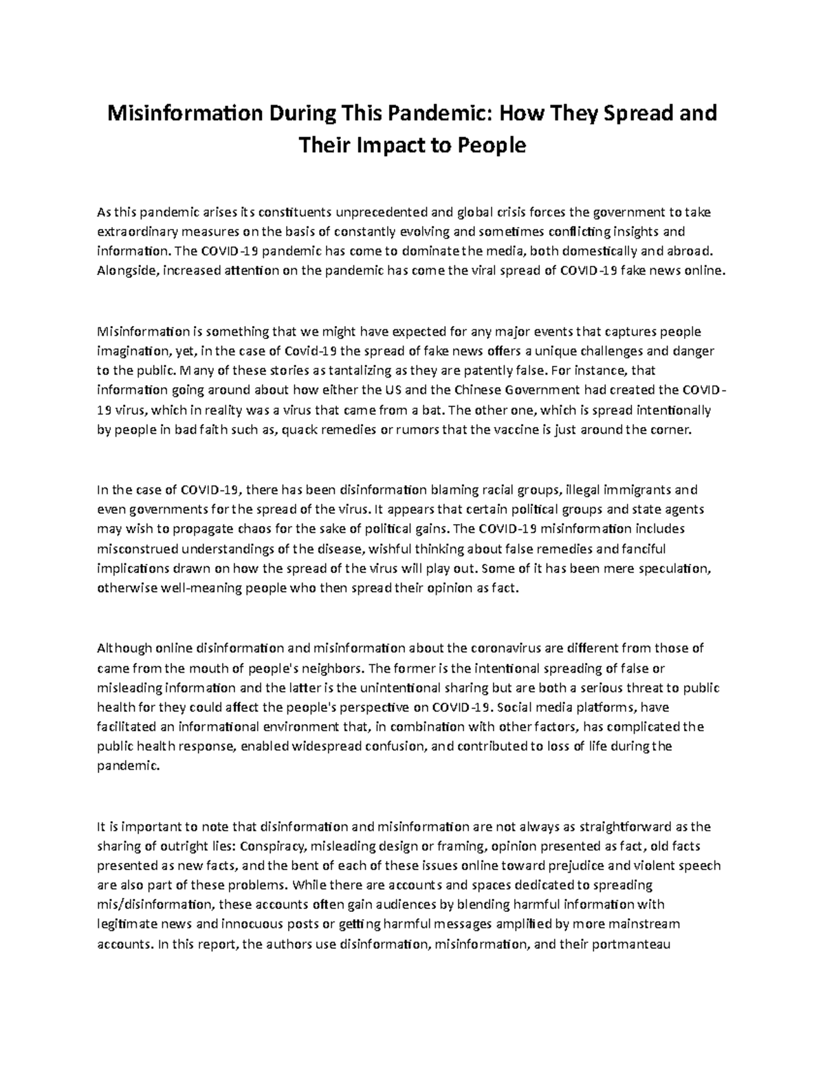 Misinformation Verness - Misinformation During This Pandemic: How They ...