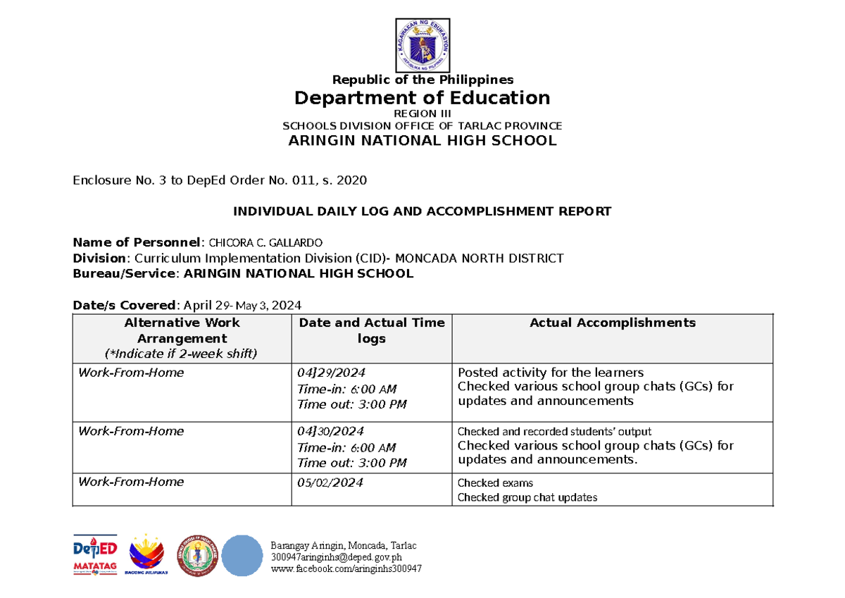 Idlar 2024 Ccgallardo April-29-MAY 3-2024 - Barangay Aringin, Moncada ...