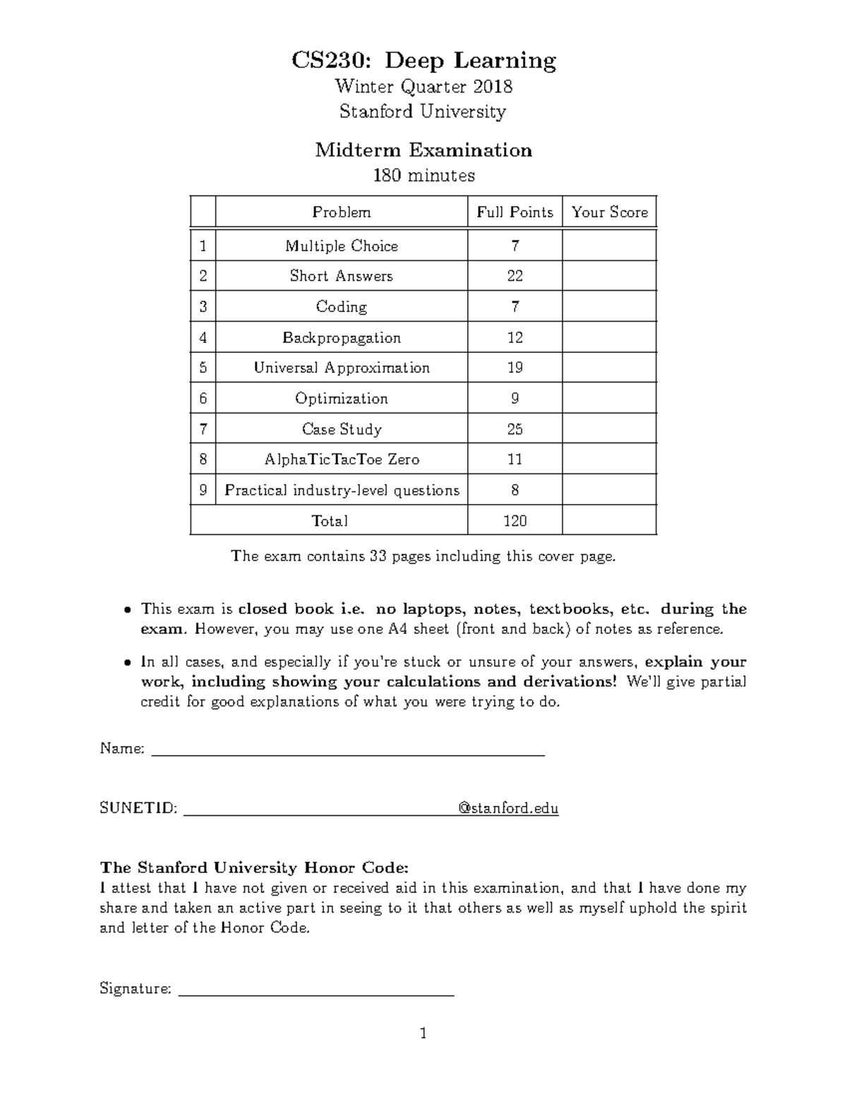 Cs230exam win18 soln - .... - CS230: Deep Learning Winter Quarter 2018 ...