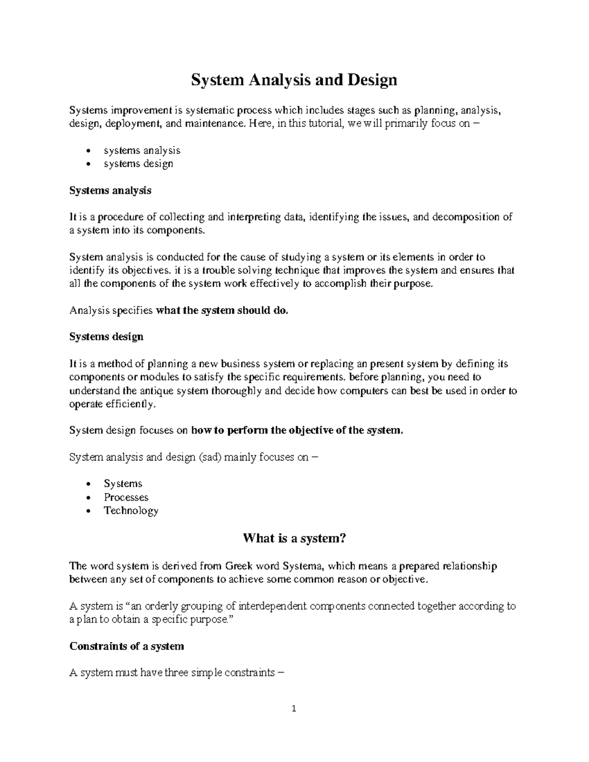 System Analysis And Design Notes 1 System Analysis And Design Systems system-analysis-and-design-notes-1-system-analysis-and-design-systems