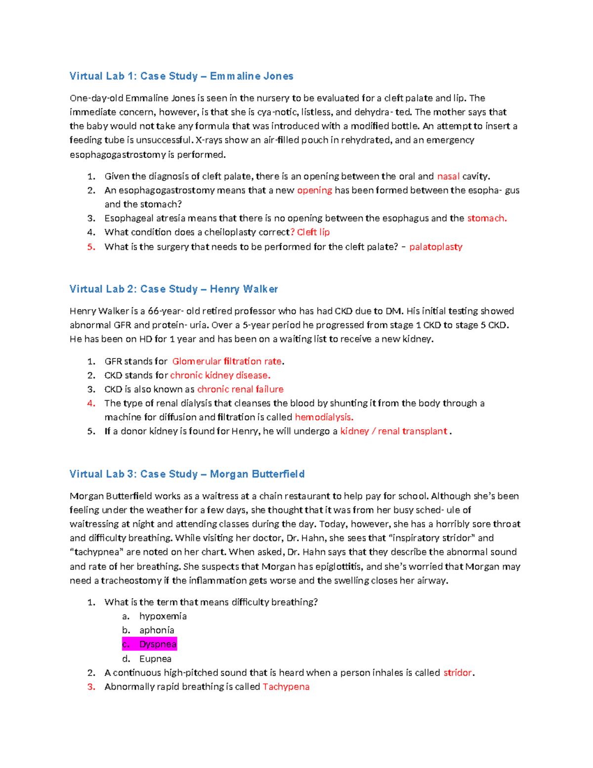 Aph 105 lab week 4 - Virtual Lab 1: Case Study – Emmaline Jones One-day-old Emmaline Jones is ...
