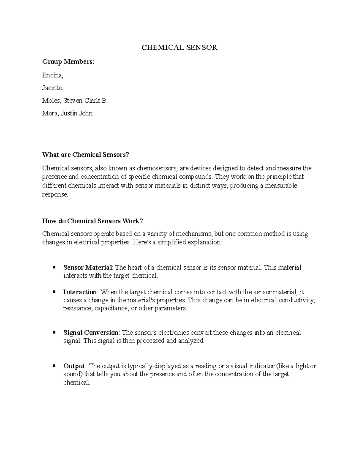 Chemical- Sensor - CHEMICAL SENSOR Group Members: Encina, Jacinto ...