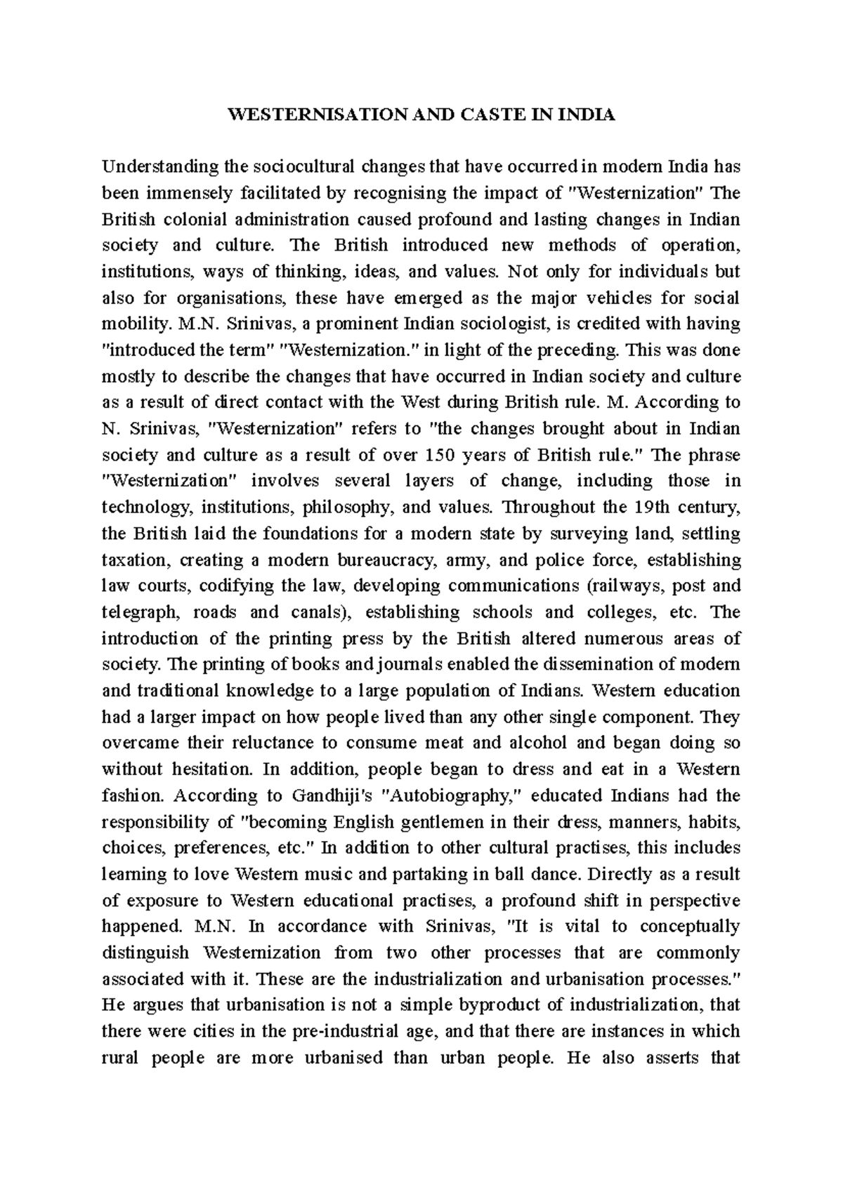 Westernisation and caste in India - WESTERNISATION AND CASTE IN INDIA ...