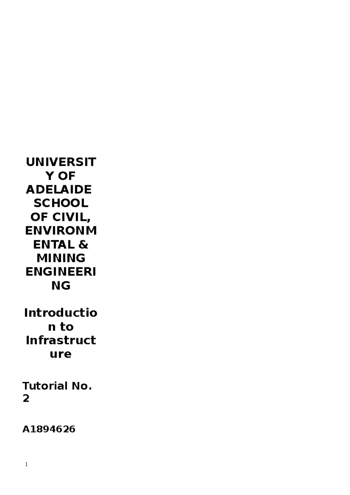 Tutorial no. Two - UNIVERSIT Y OF ADELAIDE SCHOOL OF CIVIL, ENVIRONM ...