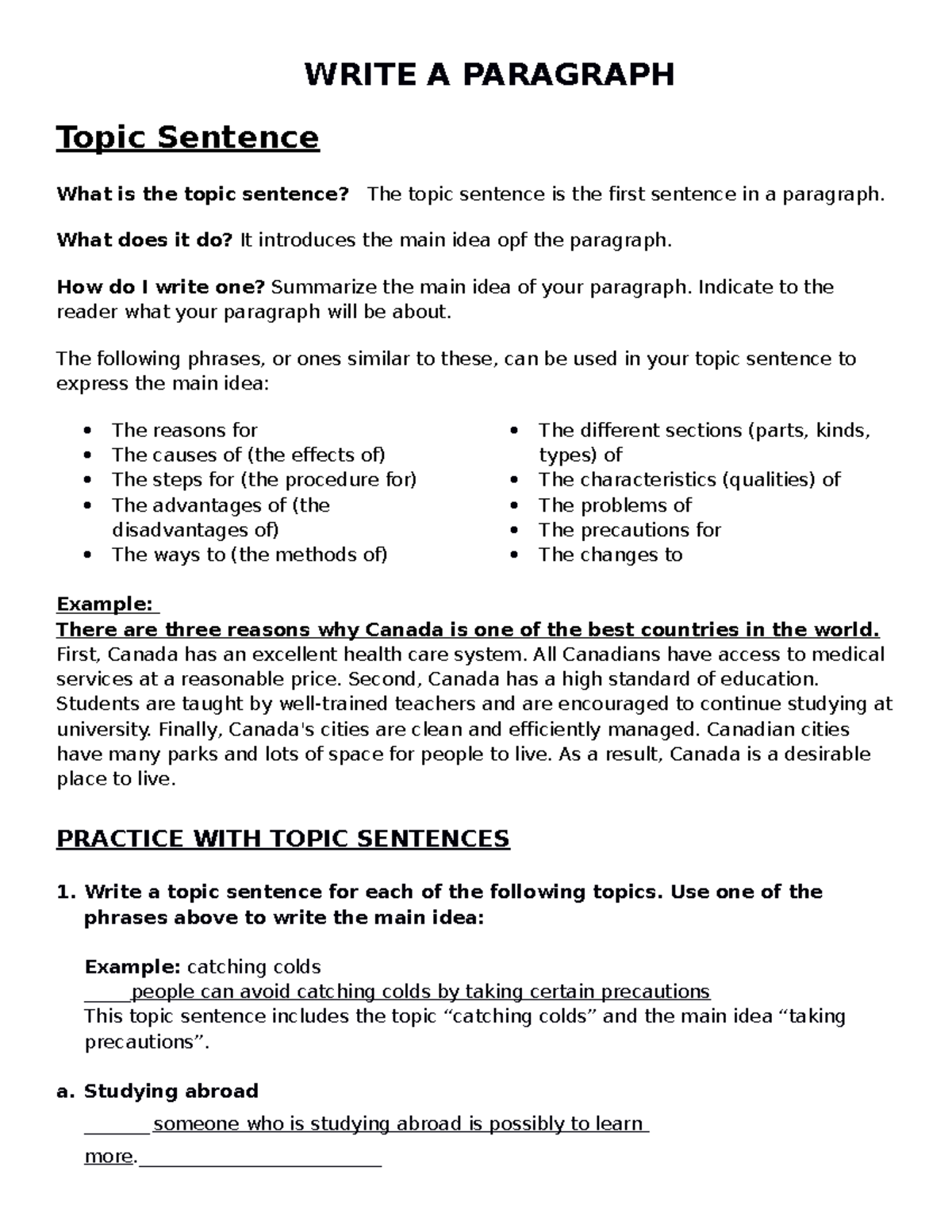 3. Essays - How to write a paragraph - WRITE A PARAGRAPH Topic Sentence ...