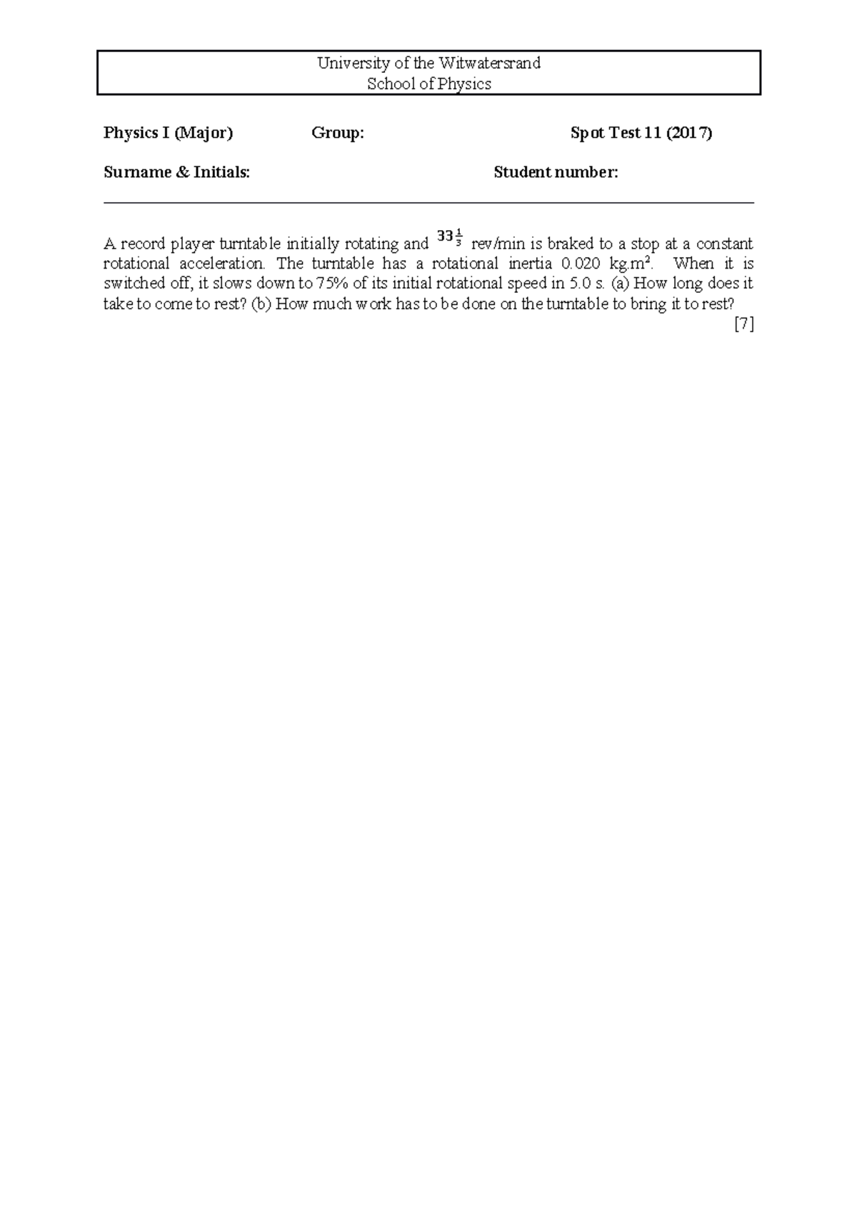 Spot test 11 2017 - past paper based questions - University of the ...