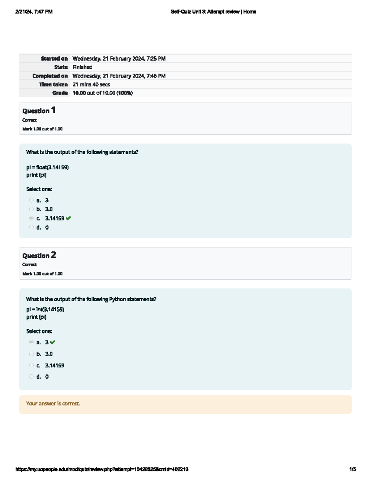 Self-Quiz Unit 3 - Self-Quiz Unit 3 - CS 1101-01 - Studocu