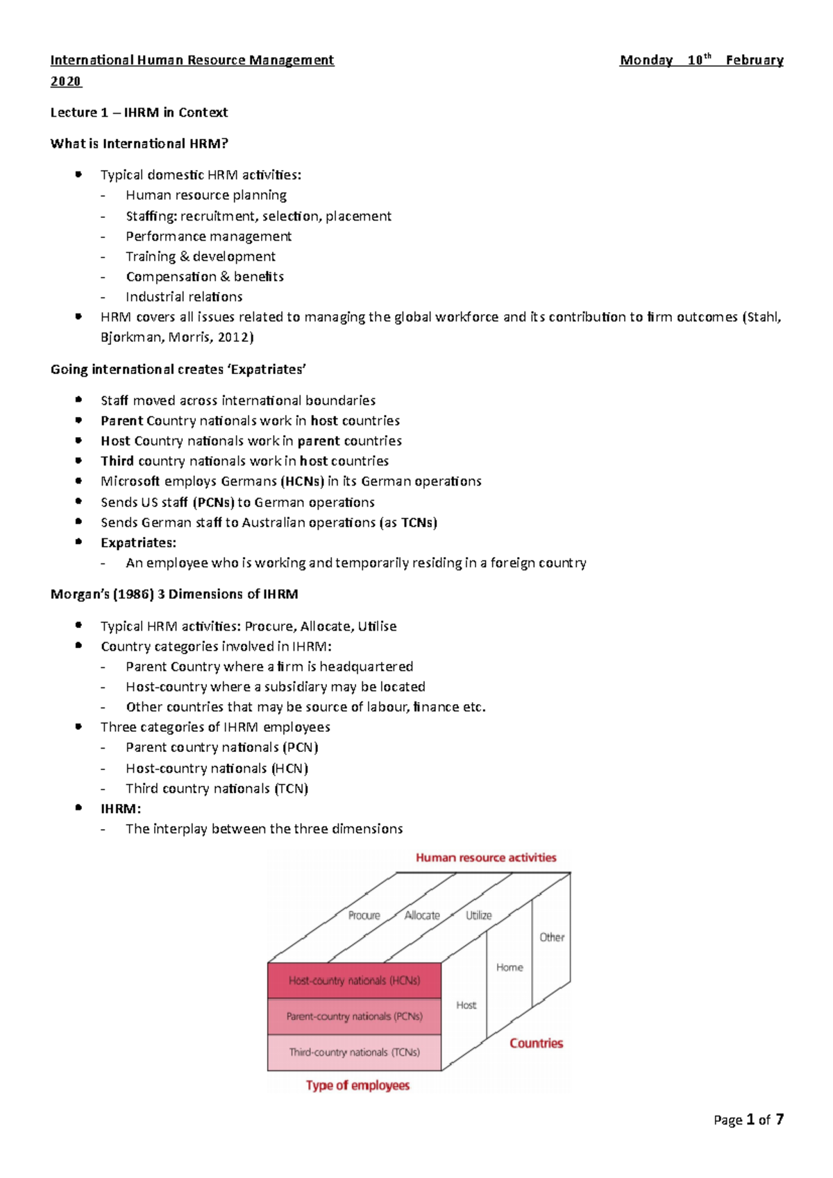 International Human Resource Management Lecture 1 Notes - International ...