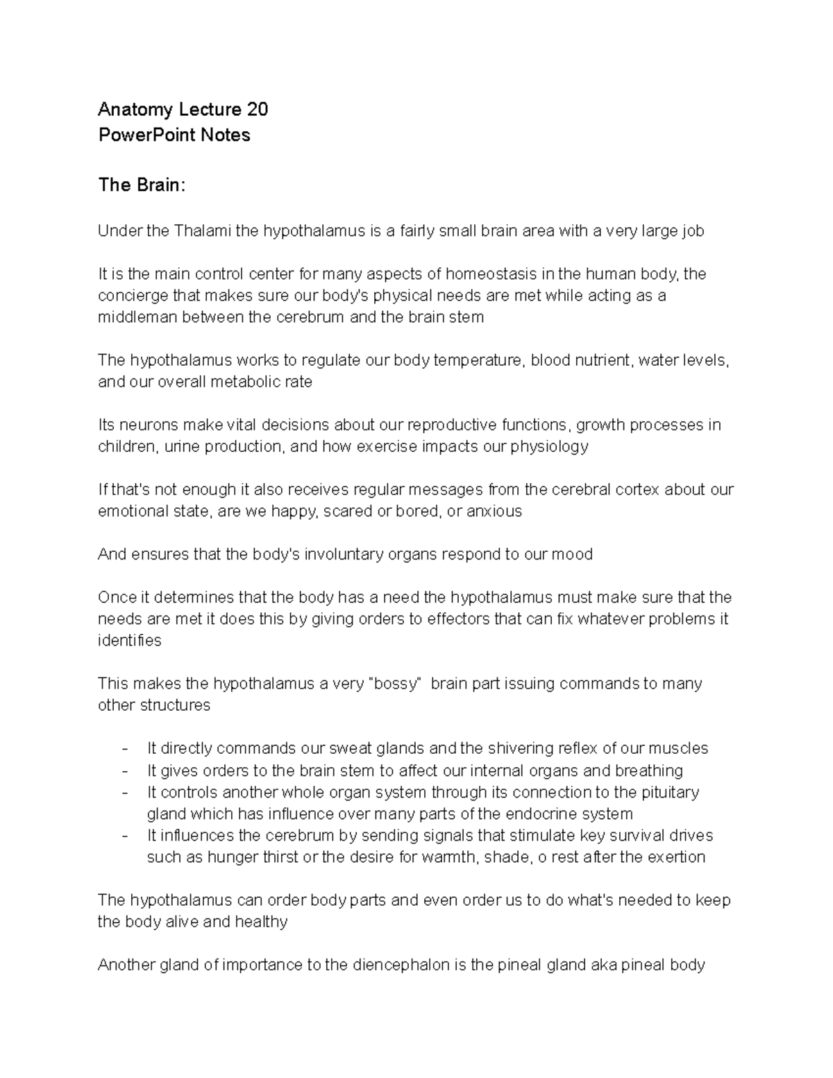 AP Lecture 20 Pwp Notes - Anatomy Lecture 20 PowerPoint Notes The Brain ...