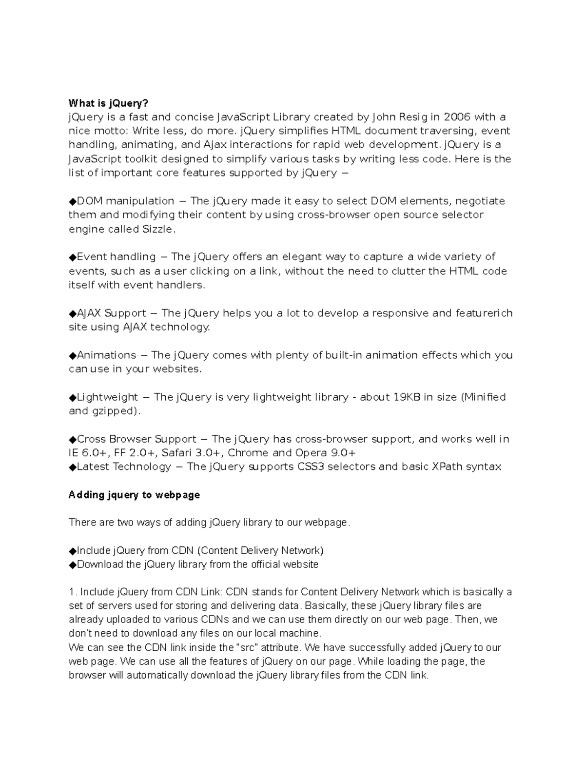 Adv Java 5th Module Lecture Notes What Is Jquery Jquery Is A Fast And Concise Javascript 1782