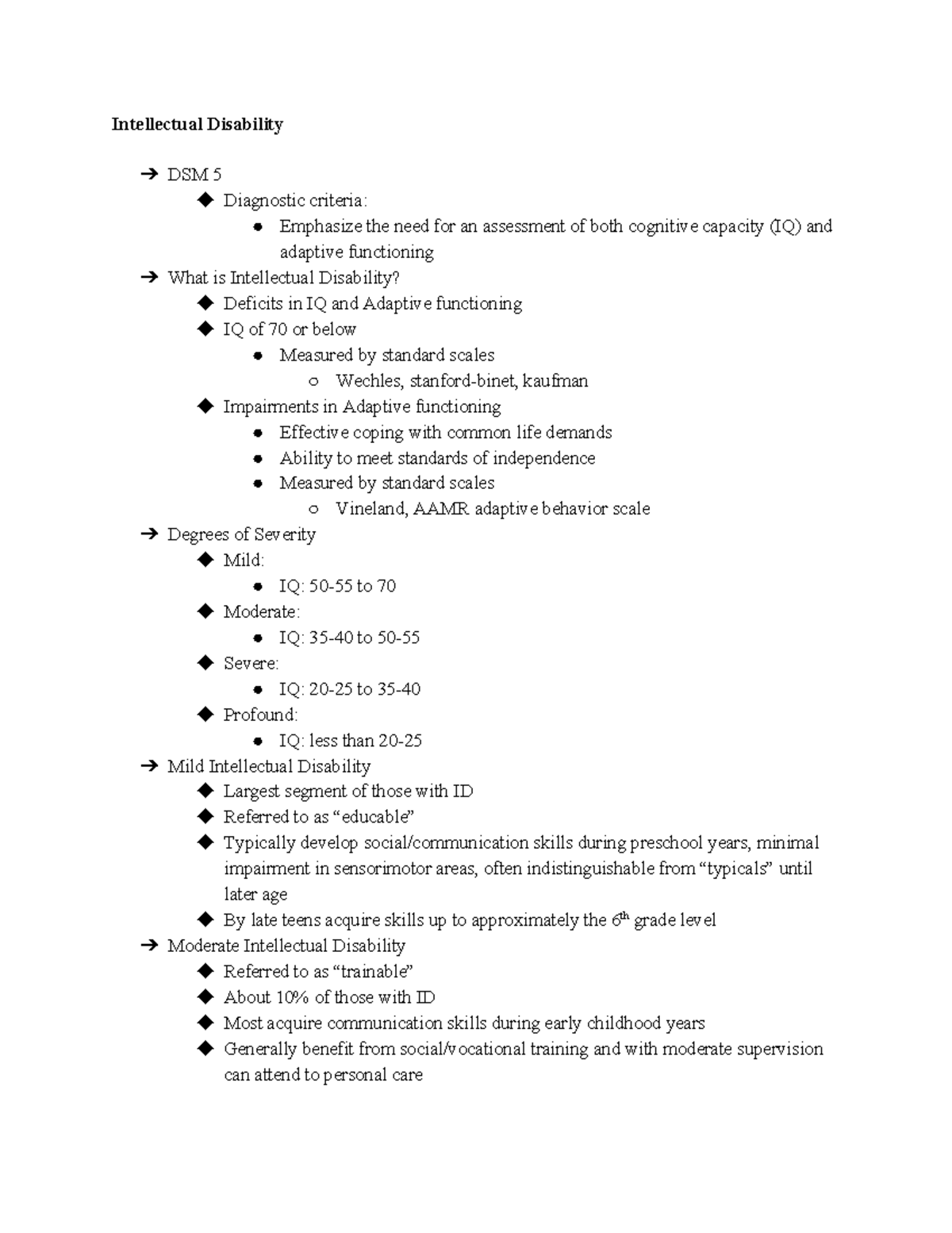 CAMS Intellectual Disability - Intellectual Disability DSM 5 Diagnostic criteria: Emphasize ...