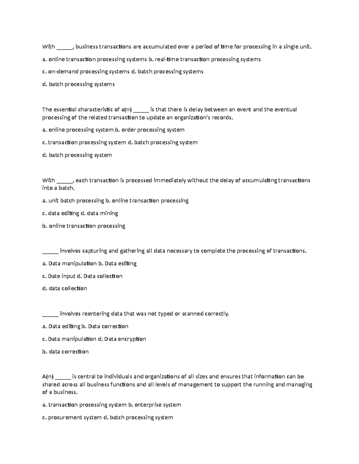 Practicum In Computer Info Sys Lecture Notes 2 With Business Transactions Are