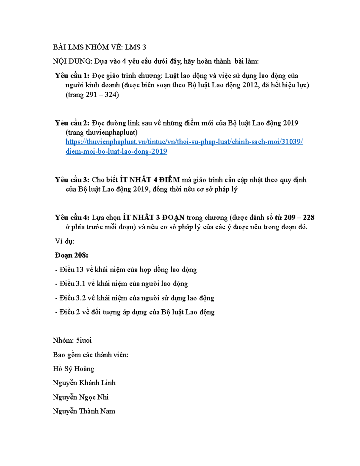 LUẬT KINH Doanh - LMS 3 - NHÓM 5IUOI - CHIỀU T7 - BÀI LMS NHÓM VỀ: LMS 3 NỘI DUNG: Dựa vào 4 yêu ...