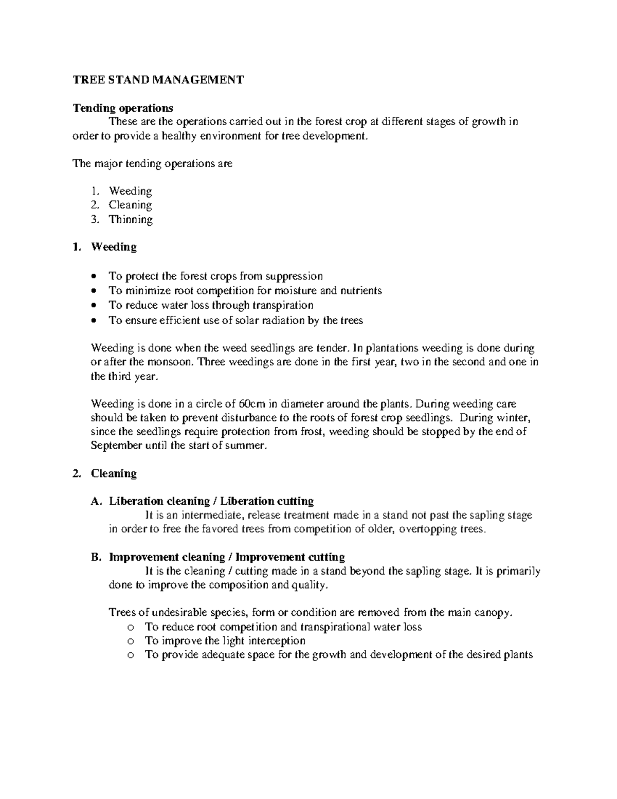 3,4c Tree stand management in Forestry - TREE STAND MANAGEMENT Tending ...