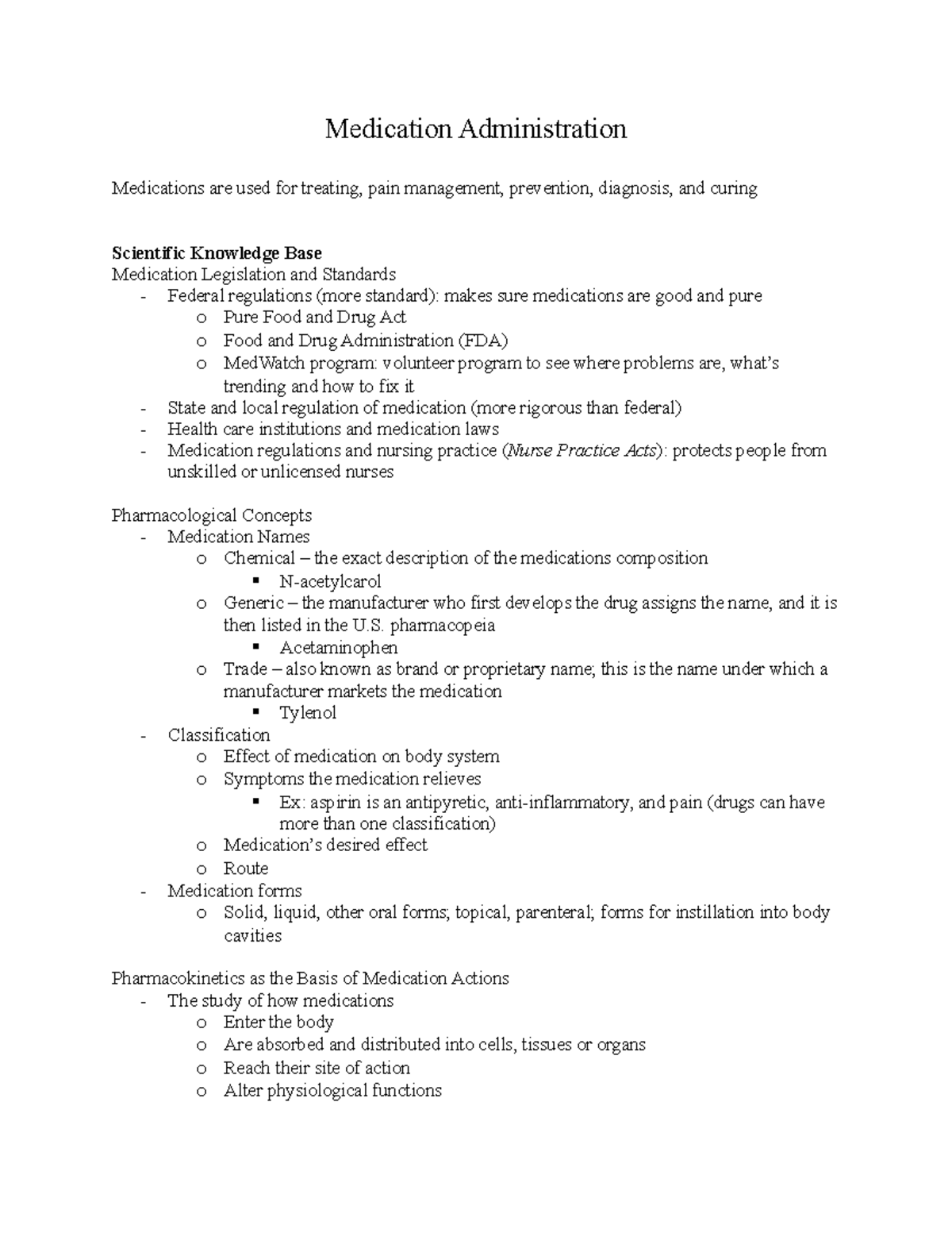 Week 4 Medication Administration - Medication Administration ...