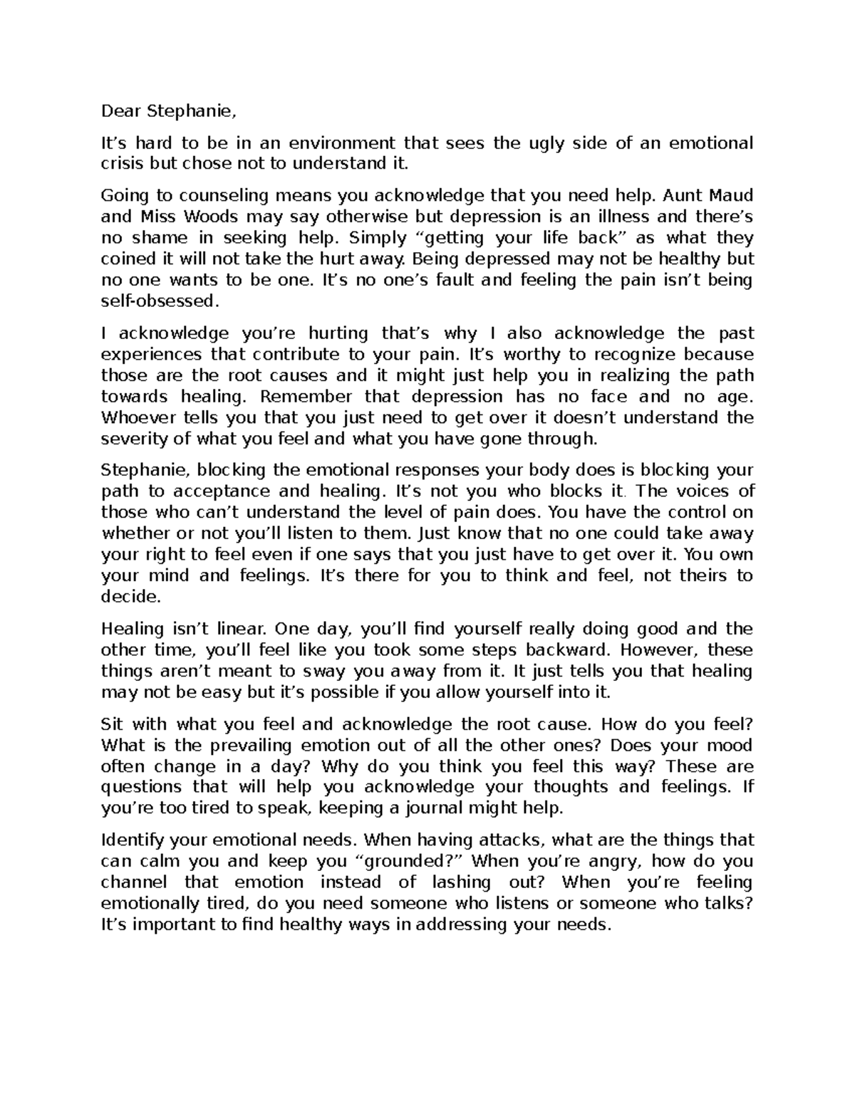 Dear Stephanie - Letter to a future client. An essay completed for ...