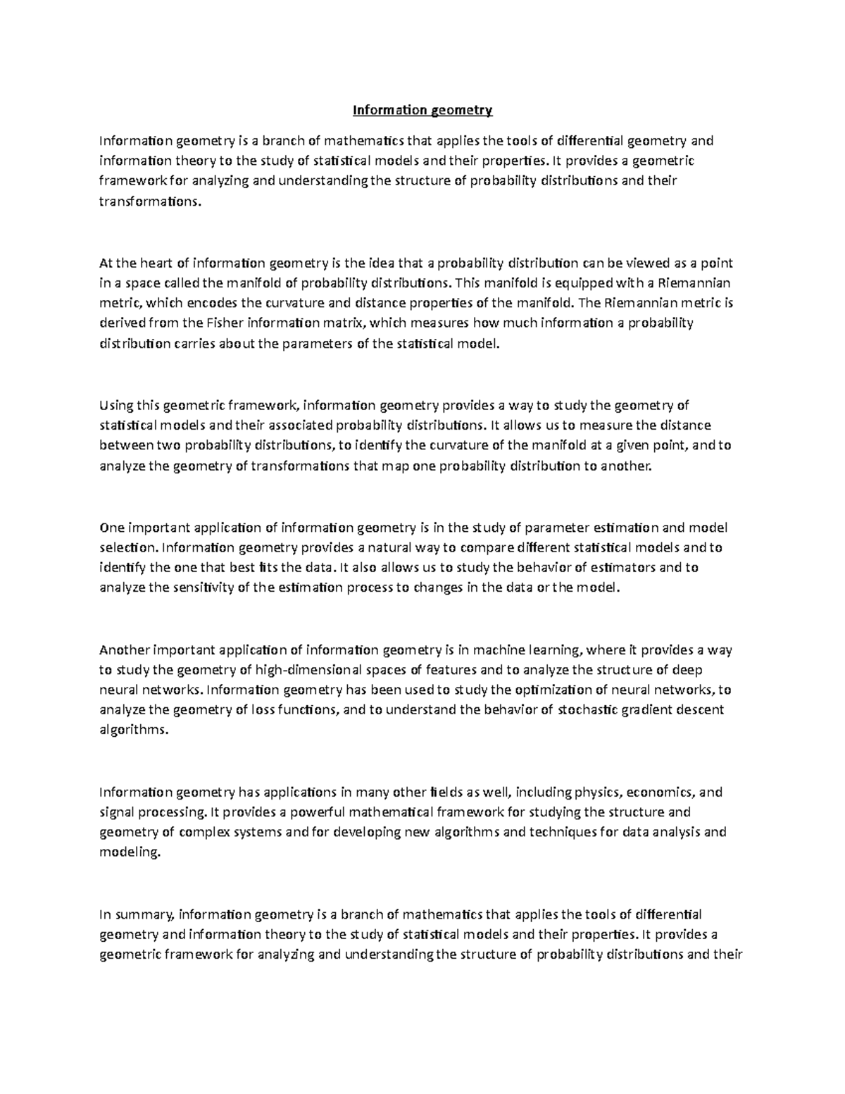 Information geometry - Information geometry Information geometry is a ...