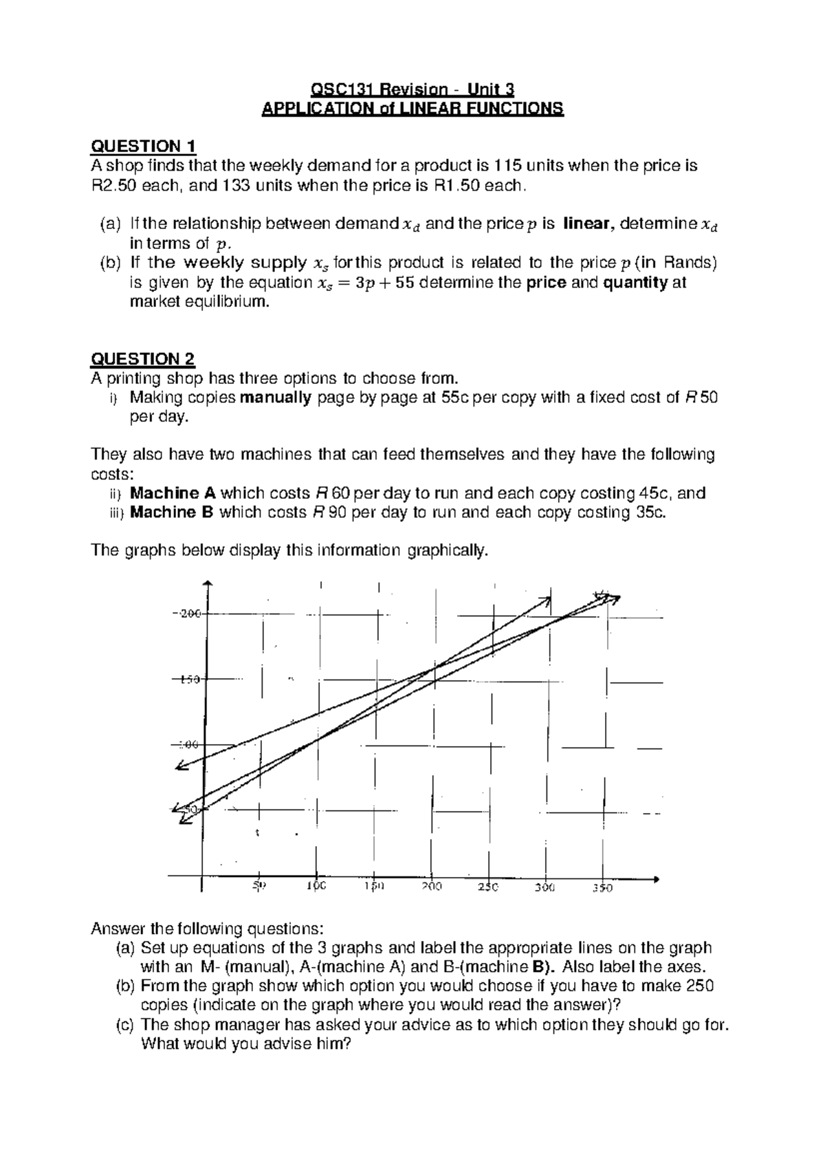 ETA UNIT 3 - Application of linear functions - QSC 131 Revision - Unit ...