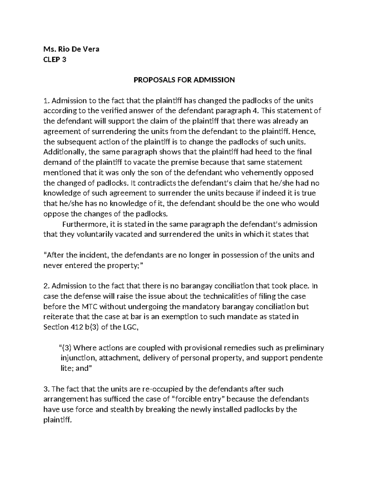 CLEP 3 RIO - lecture - Ms. Rio De Vera CLEP 3 PROPOSALS FOR ADMISSION ...