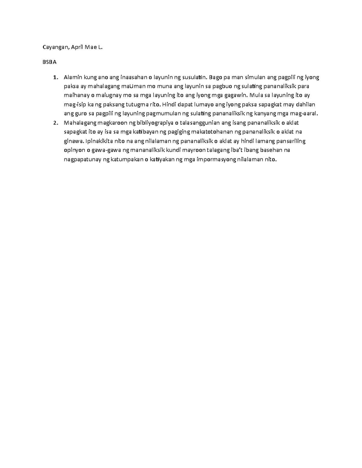 Cayangan BBB - REFERENCE - Cayangan, April Mae L. BSBA Alamin kung ano ...