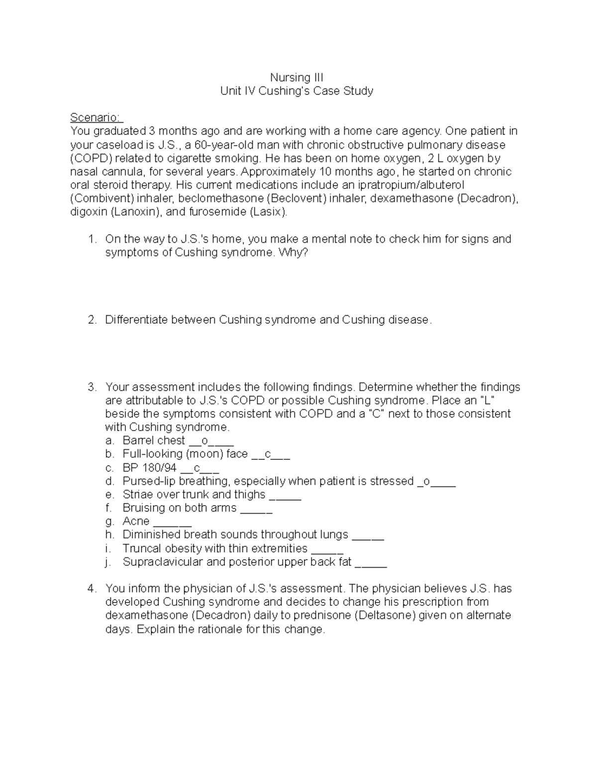 Cushing Case Study Unit IV - Nursing III Unit IV Cushing’s Case Study ...