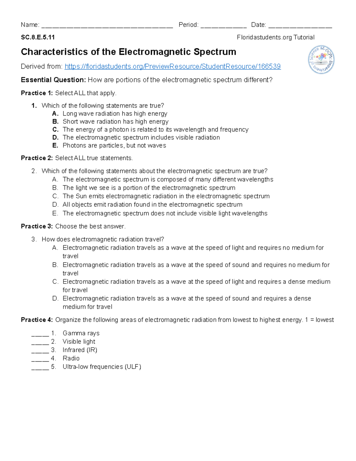 Floridastudents - SC.8.E - Name ...