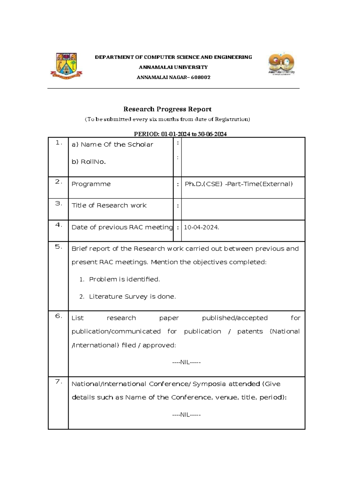 Progress Report of the RAC - DEPARTMENT OF COMPUTER SCIENCE AND ...