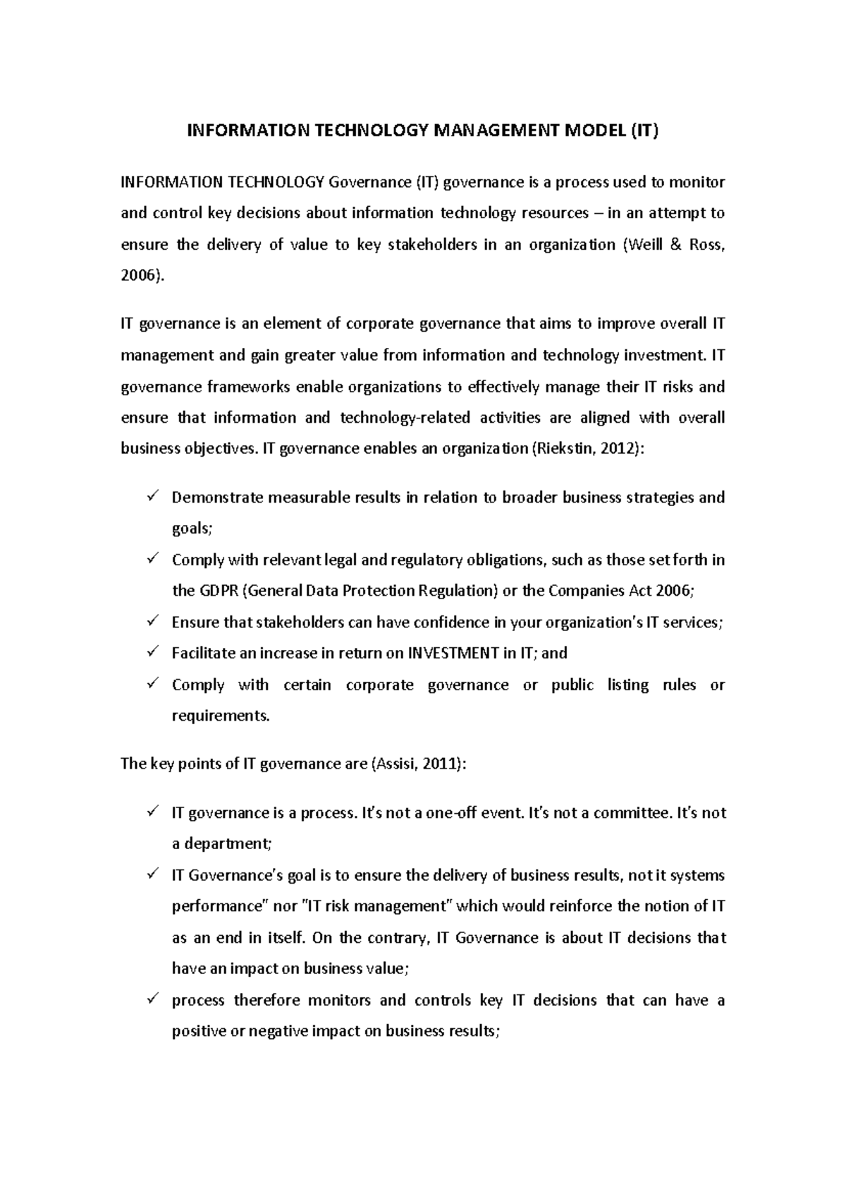 IT Management Model - INFORMATION TECHNOLOGY MANAGEMENT MODEL (IT ...