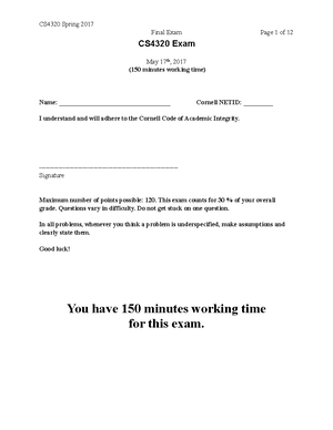 2015 FAFinal Solutions - Final Page 1 of 9 CS4320 Final Exam Solutions, Fall 2015 Part A) Map ...