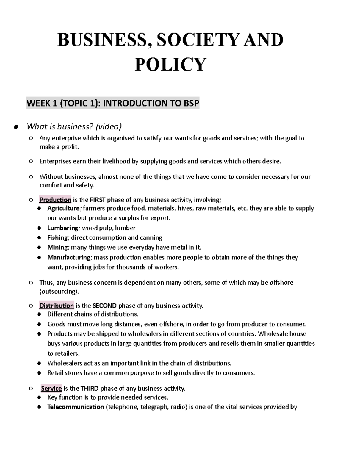 Business, Society AND Policy - BUSINESS, SOCIETY AND POLICY ####### WEEK 1 (TOPIC 1 ...