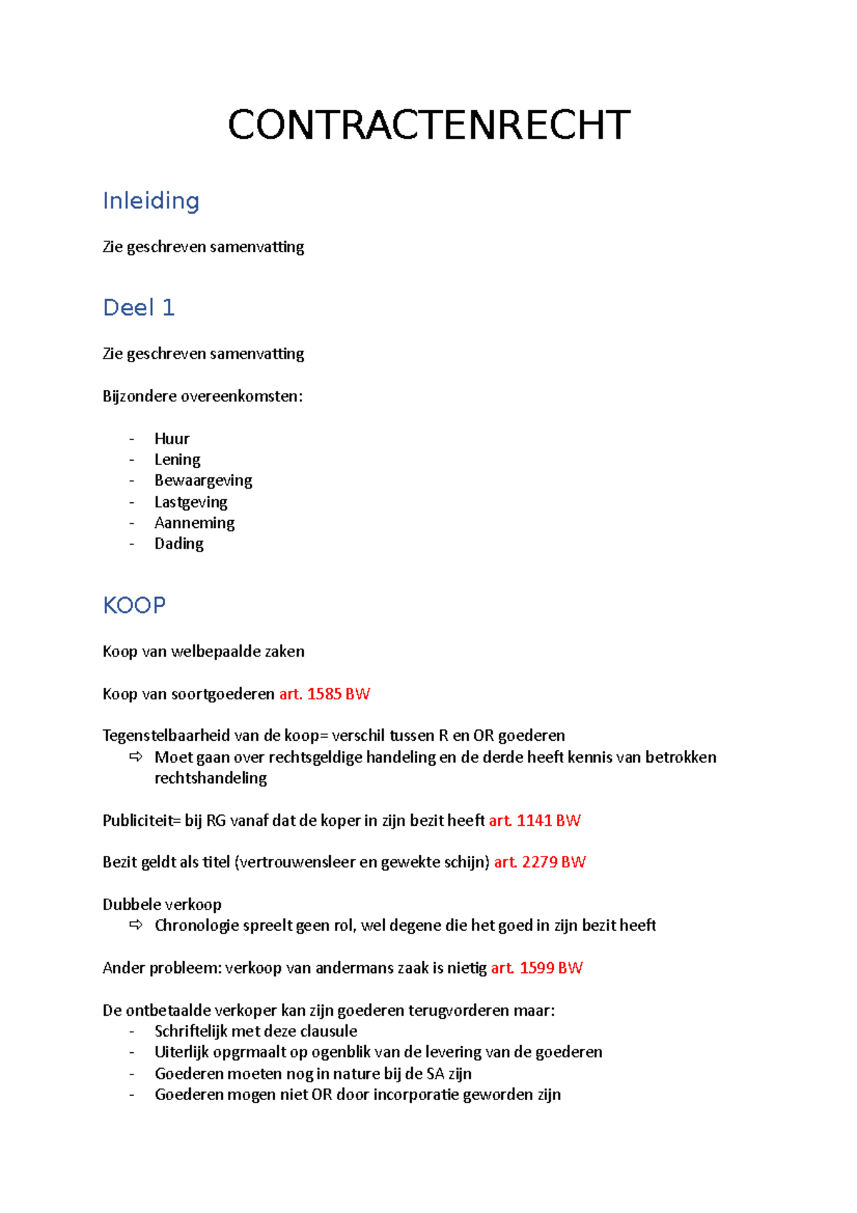 Contractenrecht: Verbintenissenrecht - CONTRACTENRECHT Inleiding Zie ...