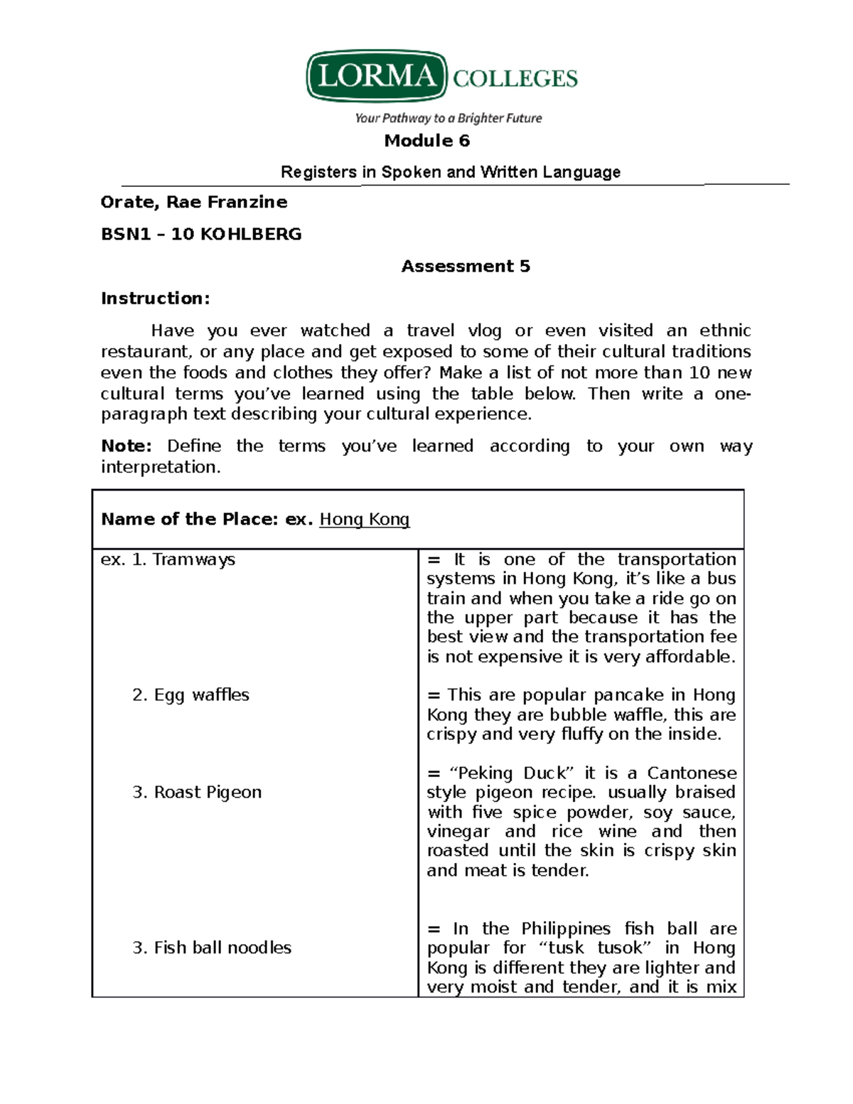 Assessment 5 - 1st year - Module 6 Registers in Spoken and Written ...
