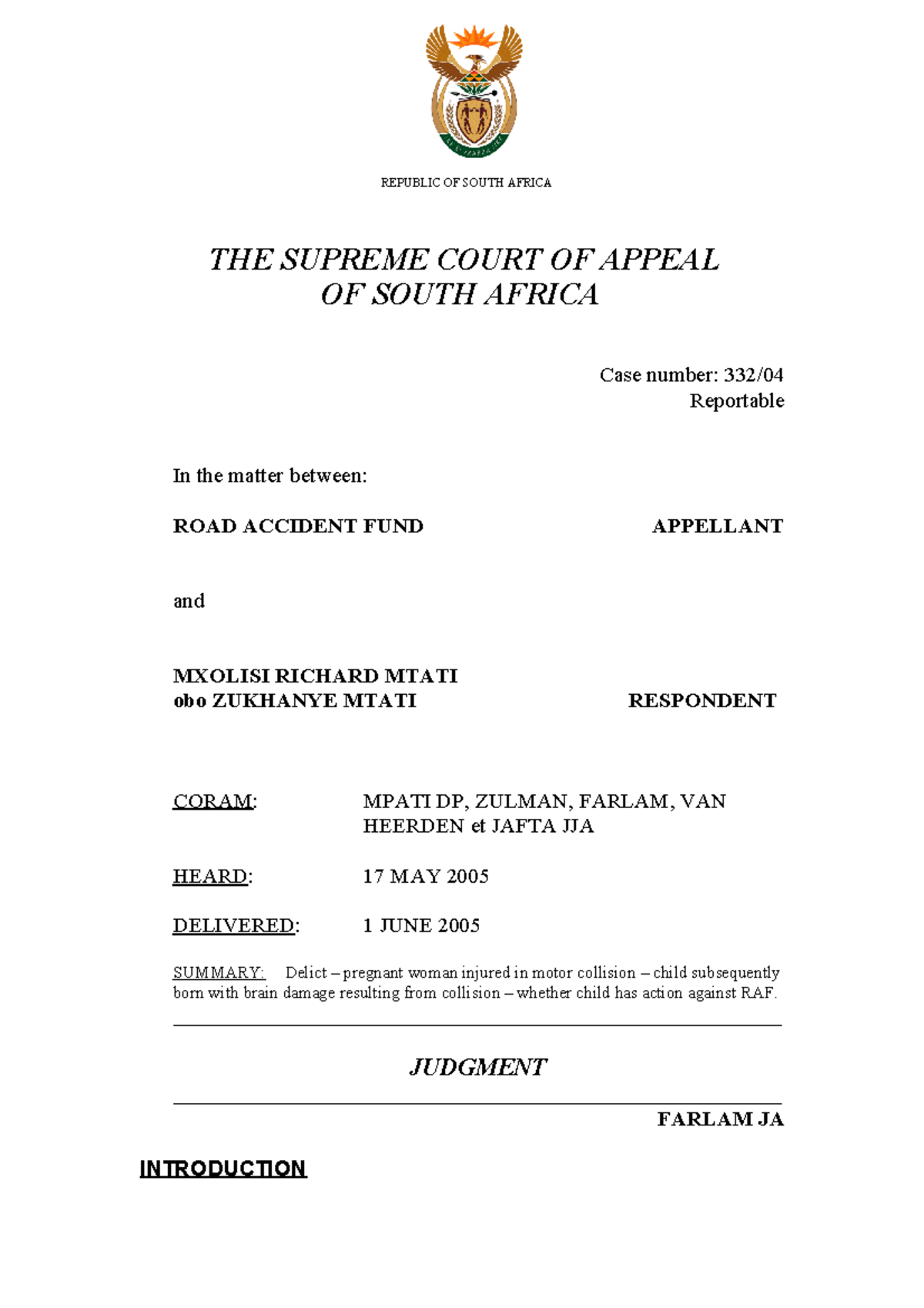 RAF - RAF practice notes - REPUBLIC OF SOUTH AFRICA THE SUPREME COURT ...