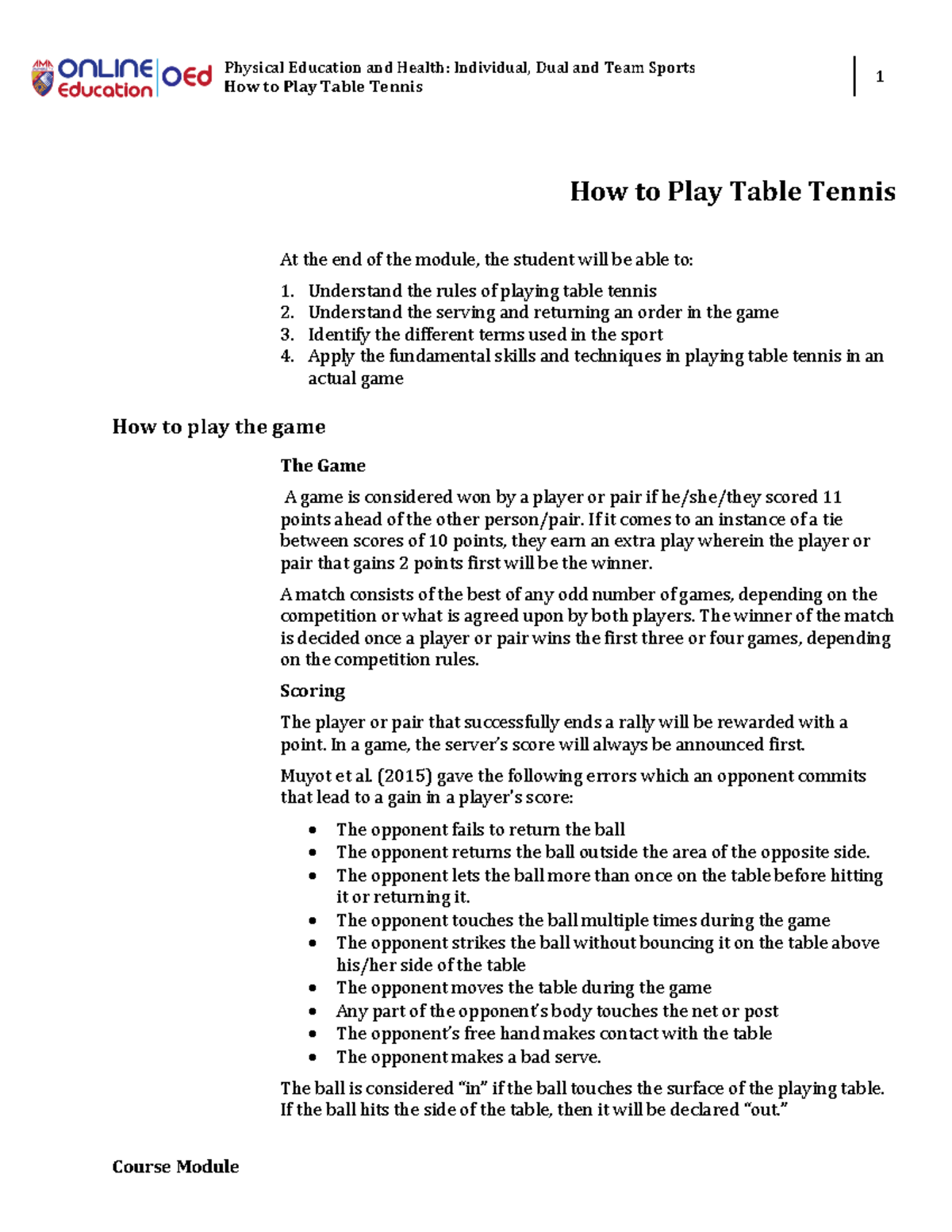 4 - for learning - Physical Education and Health: Individual, Dual and ...