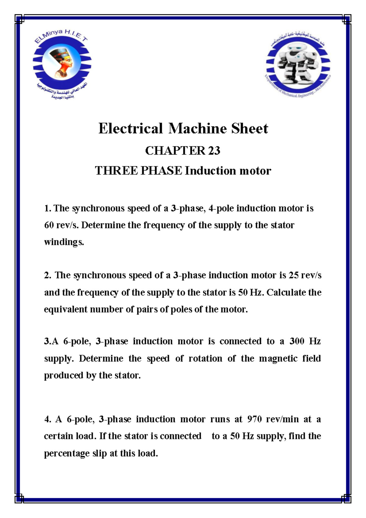 Ch23 sheet - dzgsdafg asFAS - Electrical Machine Sheet CHAPTER 23 THREE ...