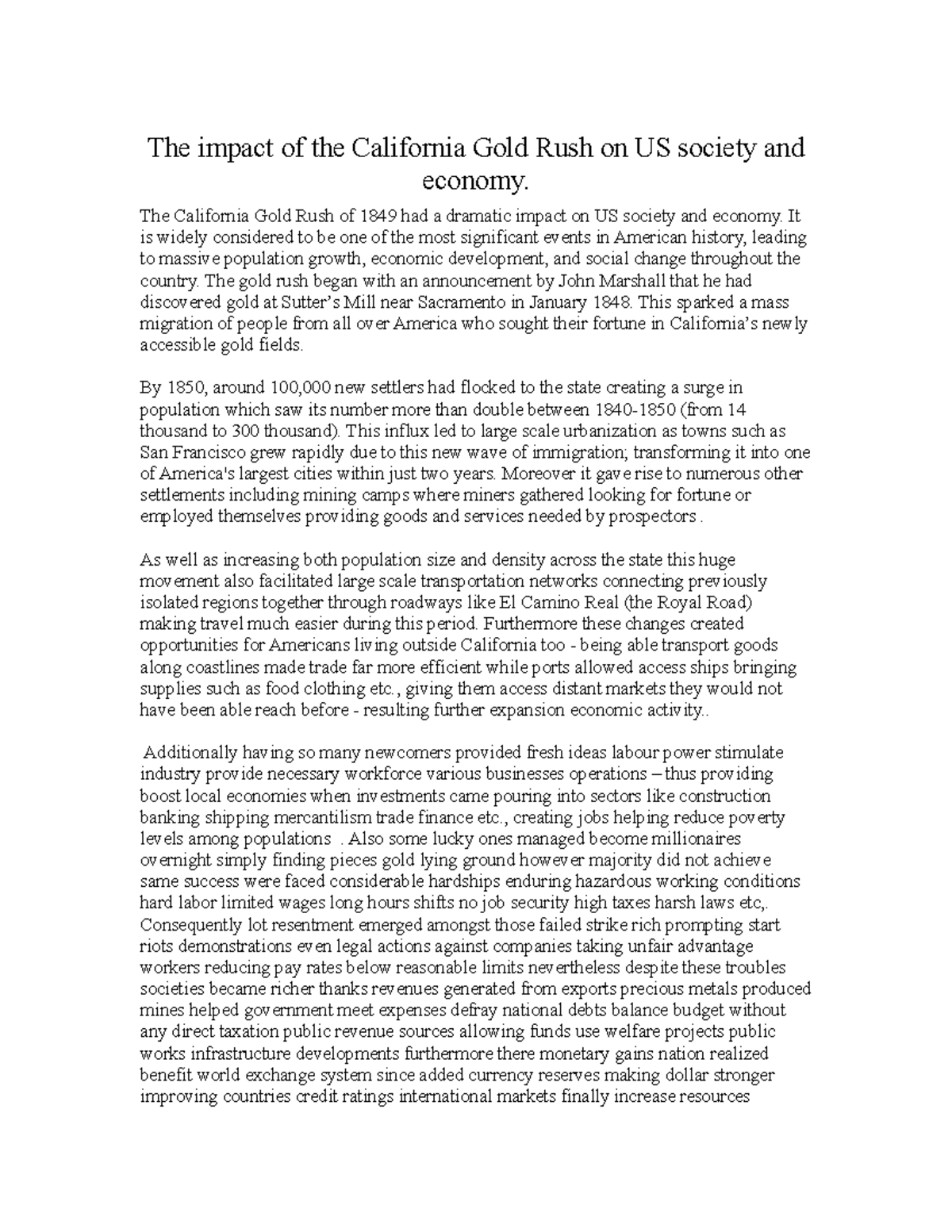 The impact of the California Gold Rush on US society and economy. - The ...