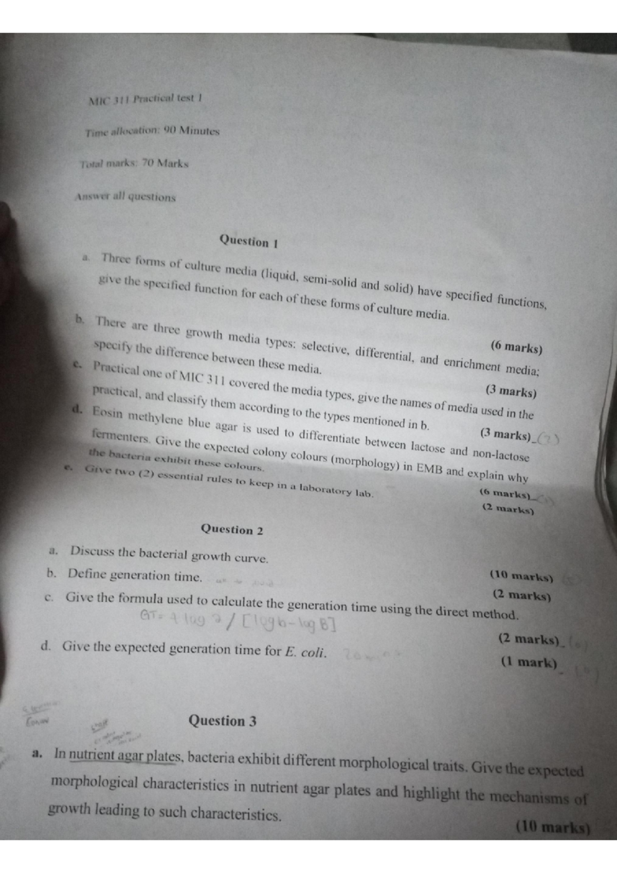 Microbiology past question papers - MIC 311 - Studocu