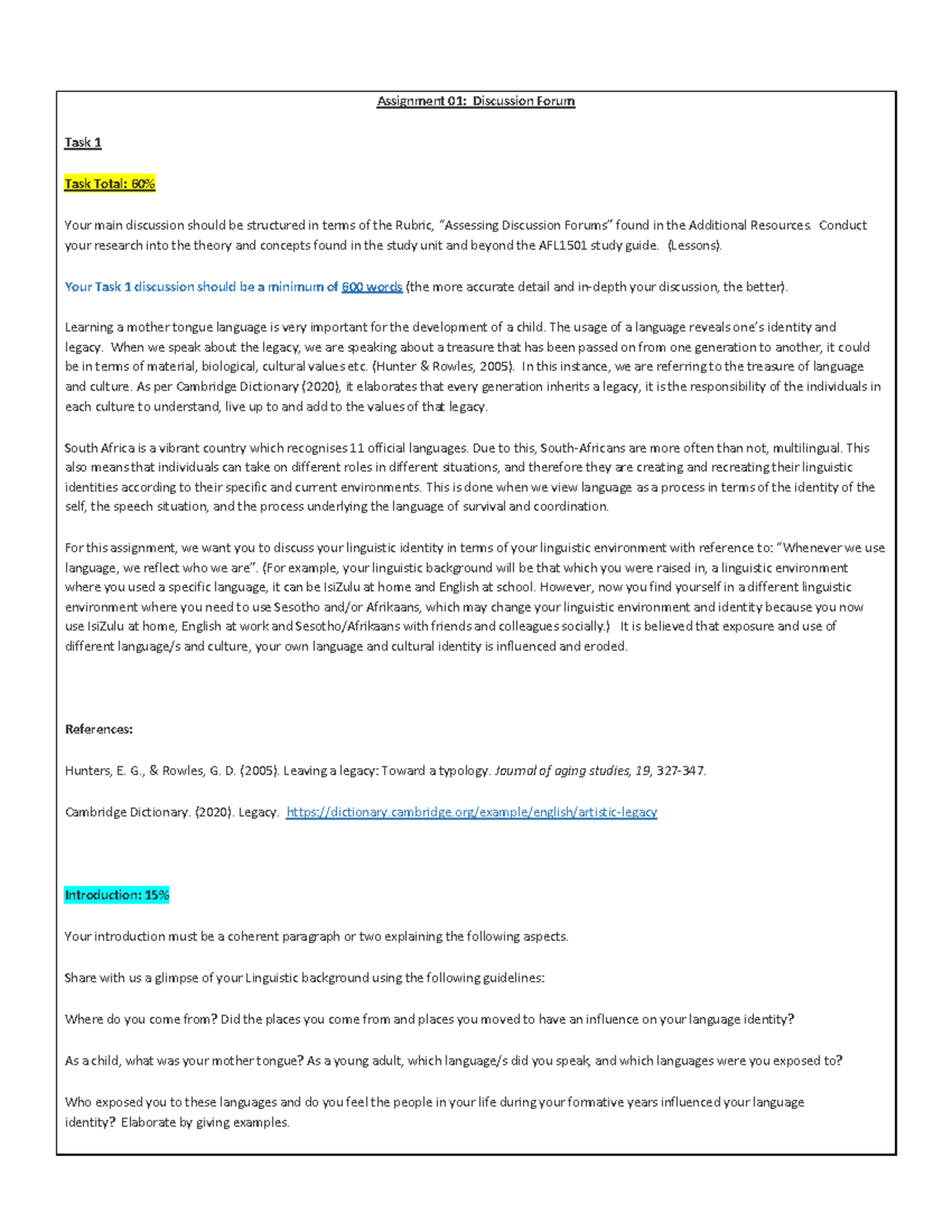 Assignment 1 breakdown and articles - Assignment 01: Discussion Forum ...