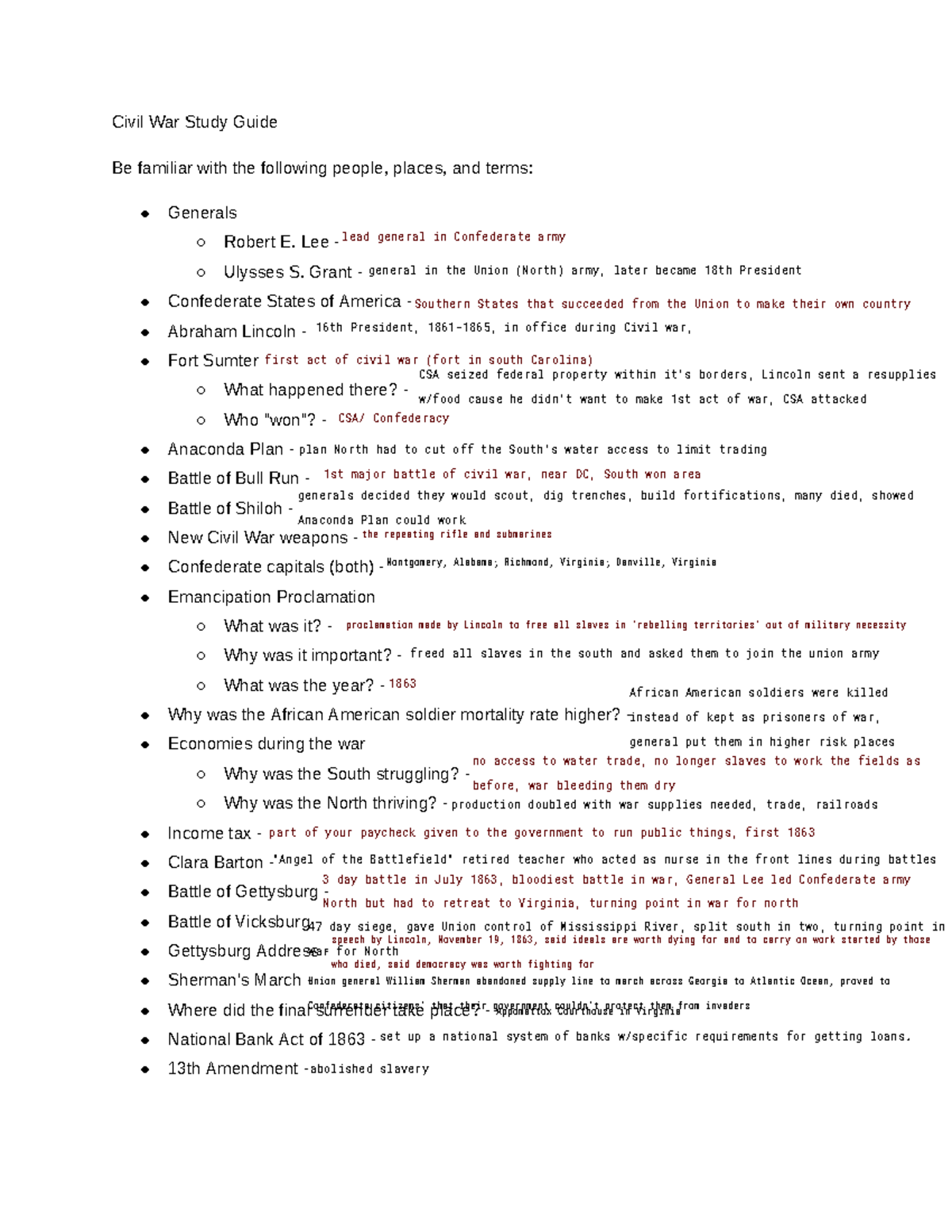 Civil War Study Guide - Lee - Ulysses S. Grant - Confederate States of ...