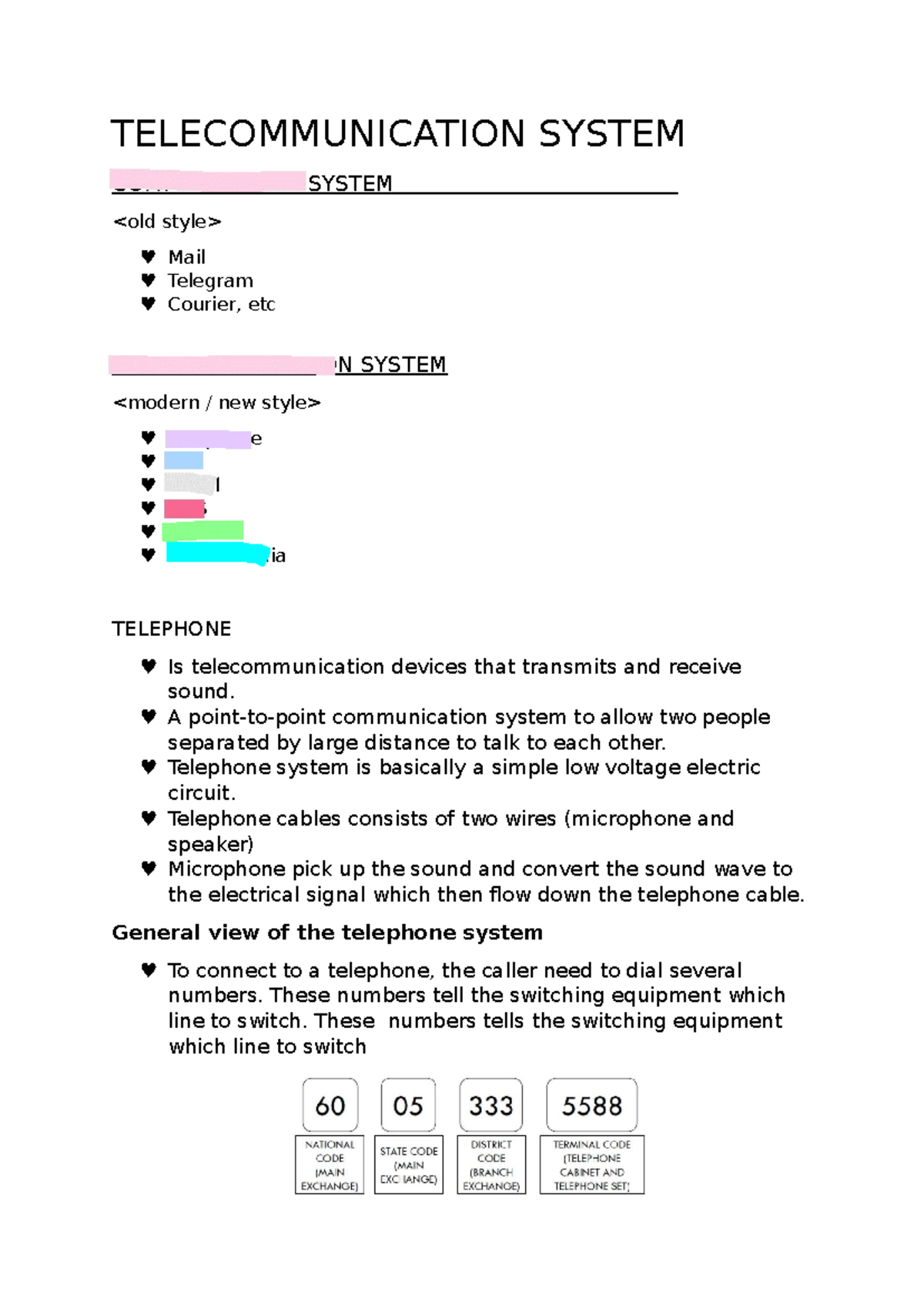 Notes on the Telecommunication System iiiiiiiiiiiiiiiiiiiiiiiiiiiiiiiii ...