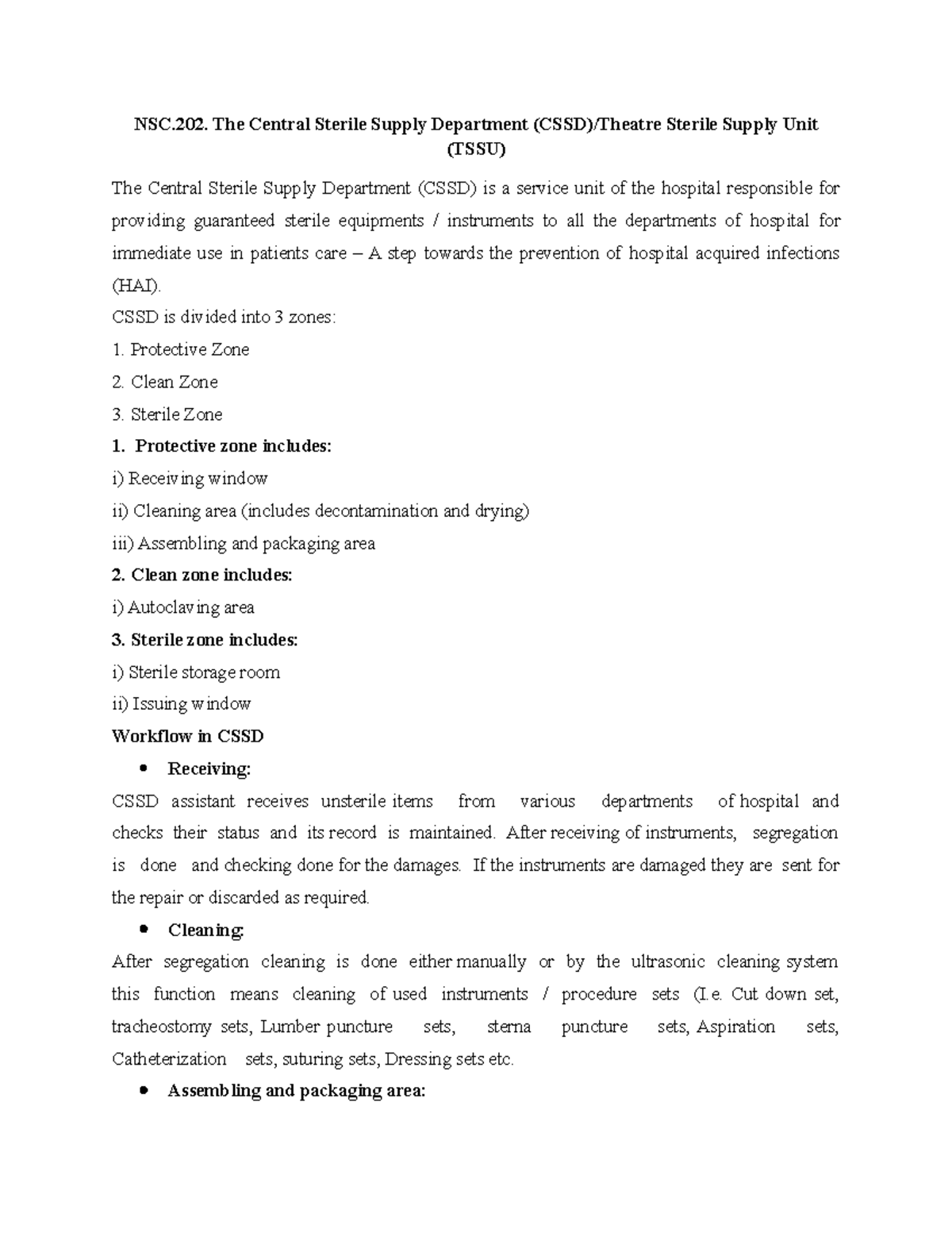 NSC. 202. CSSD - Nil - NSC. The Central Sterile Supply Department (CSSD ...
